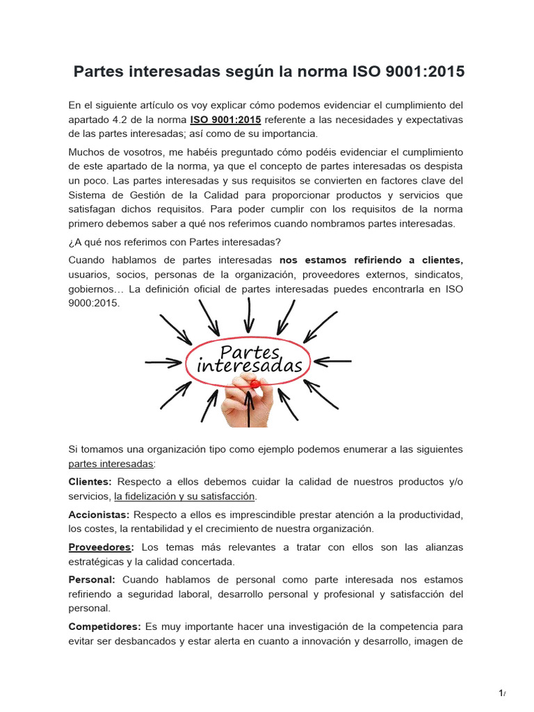 4.2 Partes Interesadas Según La Norma ISO 90012015 | PDF | Calidad ...