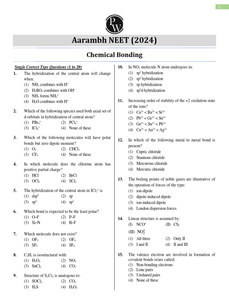 6575c88c4554b70018ae99cd - ## - Chemical Bonding - Practice Sheet | PDF ...