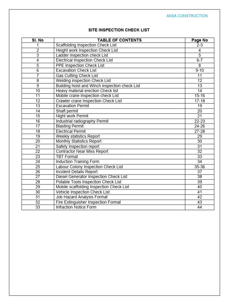 EHS Inspection Check List For Candor. | PDF | Scaffolding | Crane (Machine)