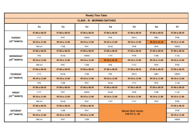 Time Table - 19-03-2024 To 24-03-2024 - MOR | PDF