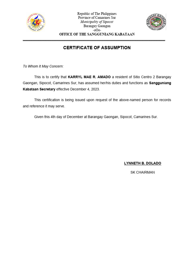 Certificate of Appointment Etc. | PDF