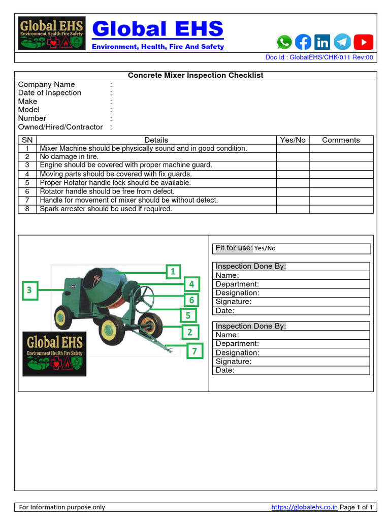 Concrete Mixer Inspection Checklist | PDF