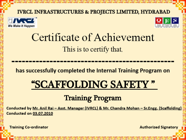 Scaffolding Certificate Pdf