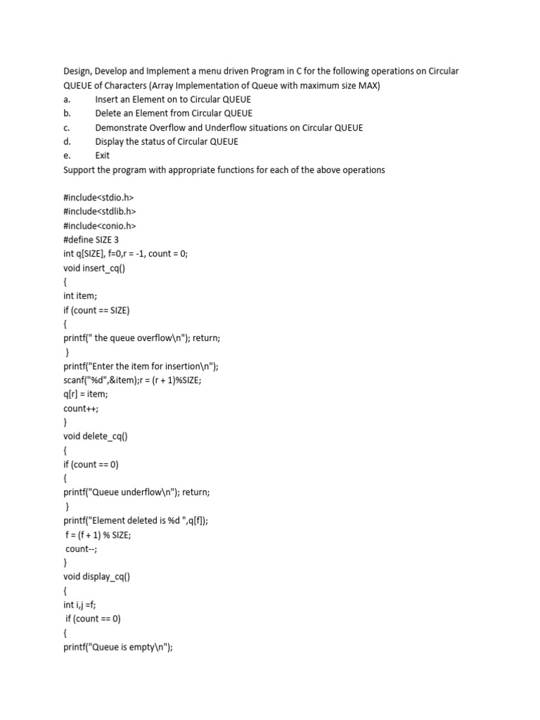Circular Queue Operations in C | PDF | Queue (Abstract Data Type) | Software Engineering