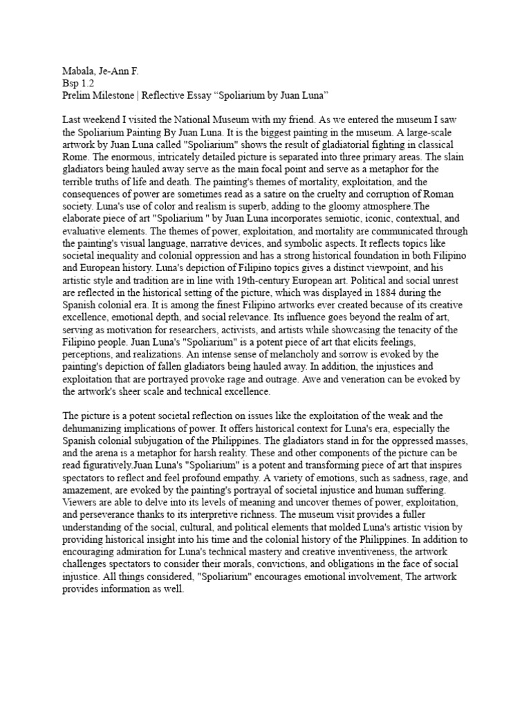 MABALA - JE-ANN - F - Prelim Milestone - Reflective Essay "Spoliarium ...