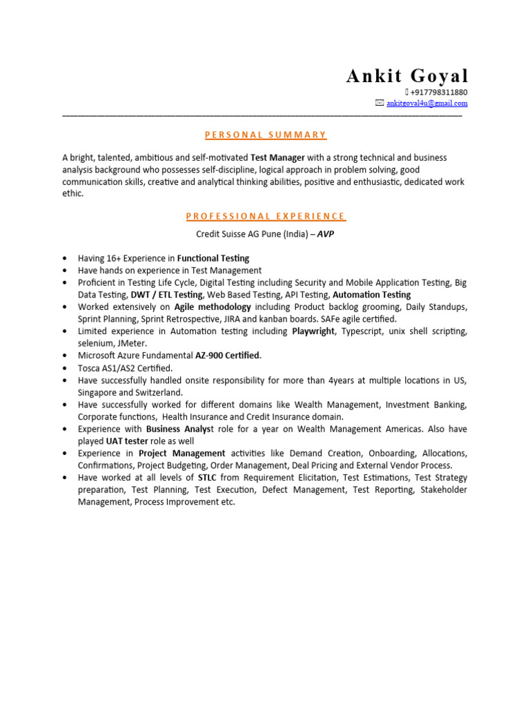 Resume - Ankit Goyal | PDF | Scrum (Software Development) | Computing