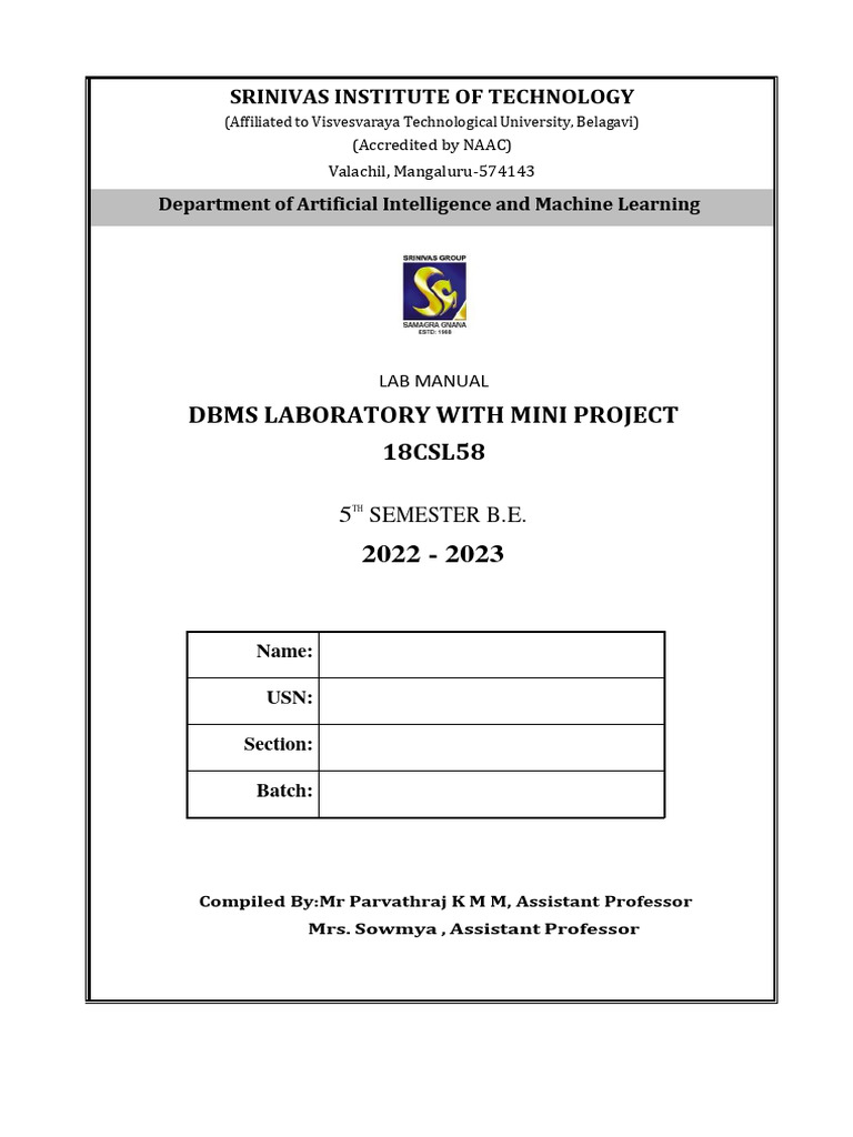 DBMS Lab | PDF | Databases | Engineering DBMS Lab | PDF | Databases | Engineering