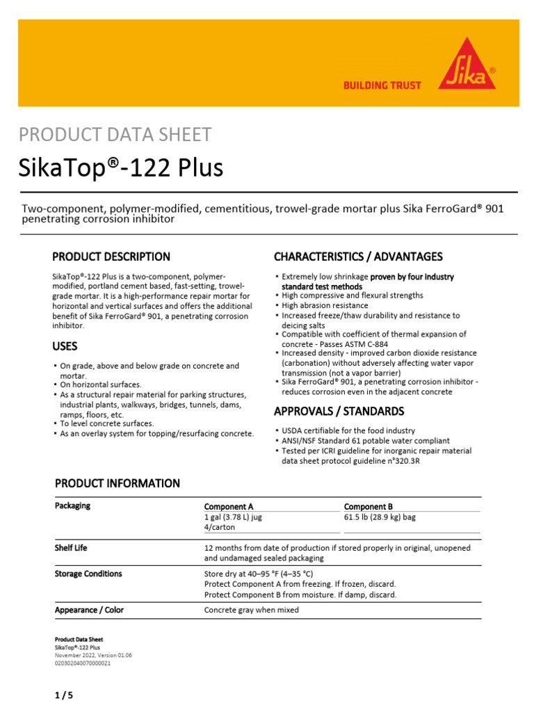 Sikatop - 122 Plus | Download Free PDF | Concrete | Mortar (Masonry)