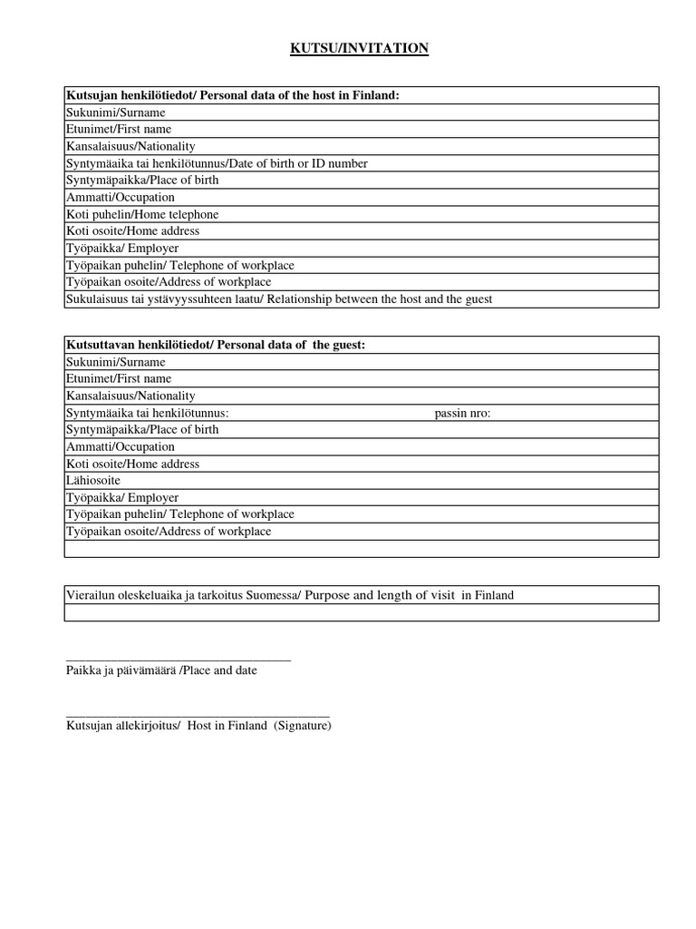 Kutsu. POHJA. Viisumi Suomeen | PDF