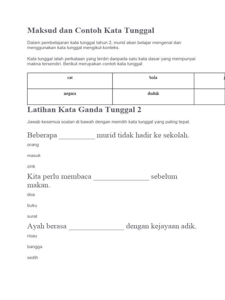 Maksud Dan Contoh Kata Tunggal | PDF | Seni & Disiplin Bahasa