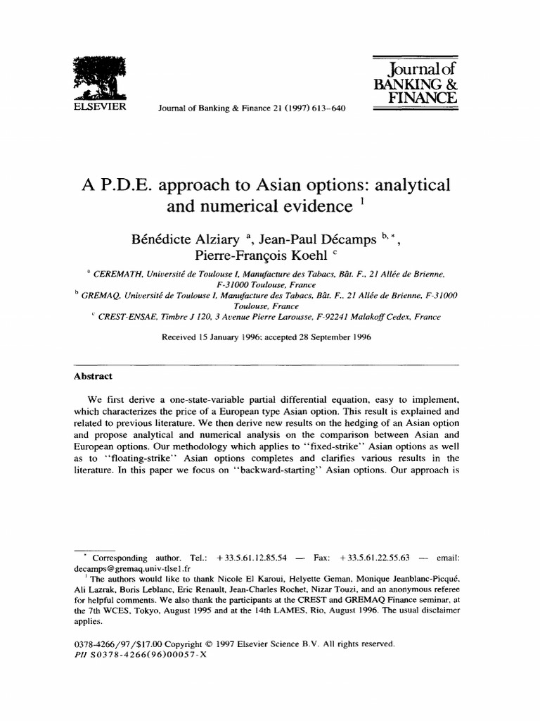 A PDE Approach To Asian Options Analytic | PDF | Option (Finance ...