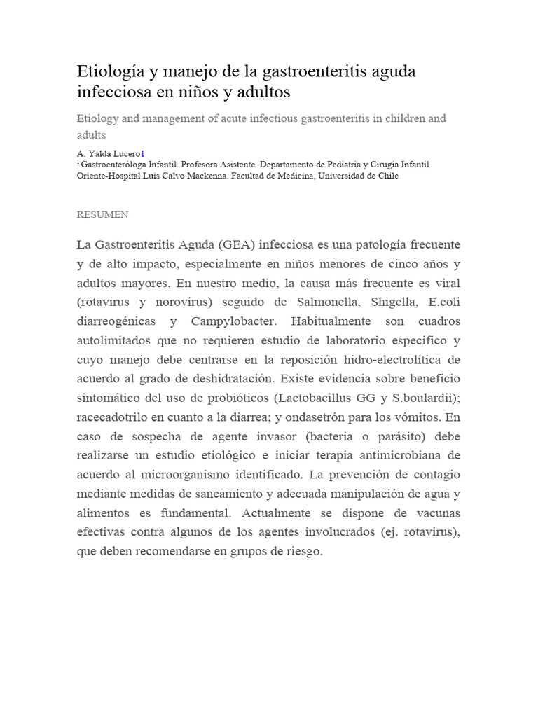Etiología y manejo de la gastroenteritis aguda infecciosa en niños y ...