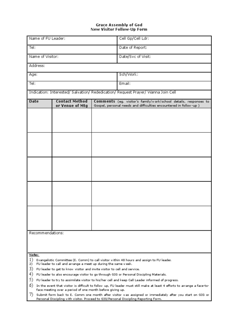 New Visitor Follow Up Form | PDF