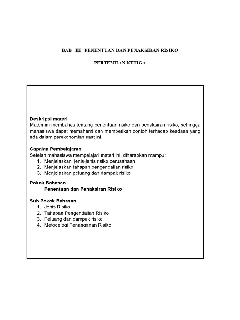 Modul III Penentuan Dan Penaksiran Risiko | PDF | Pengelolaan Keuangan & Uang