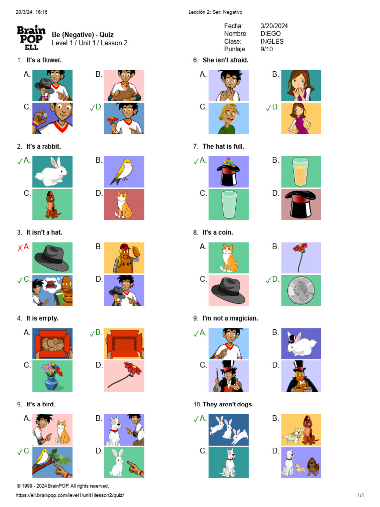 Prueba de Ser (Negativo) - BrainPOP ELL | PDF