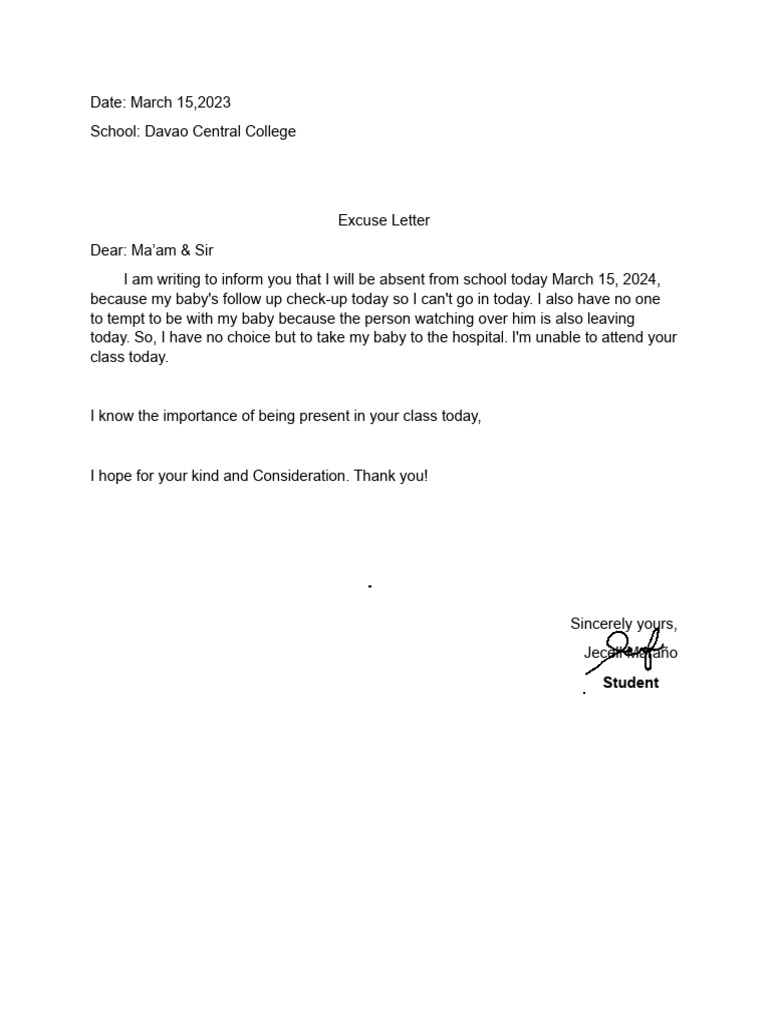 Excuse Letter | PDF