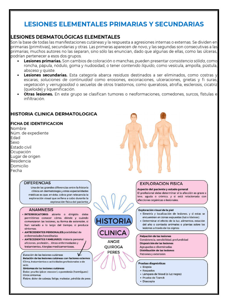 Lesiones Elementales Primarias y Secundarias | PDF | Piel | Dermatología