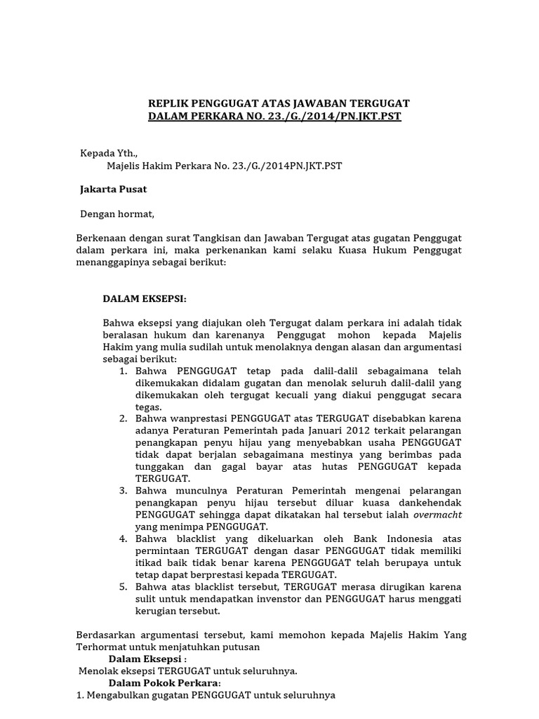 Replik Penggugat dalam Perkara Cerai | PDF | Hukum