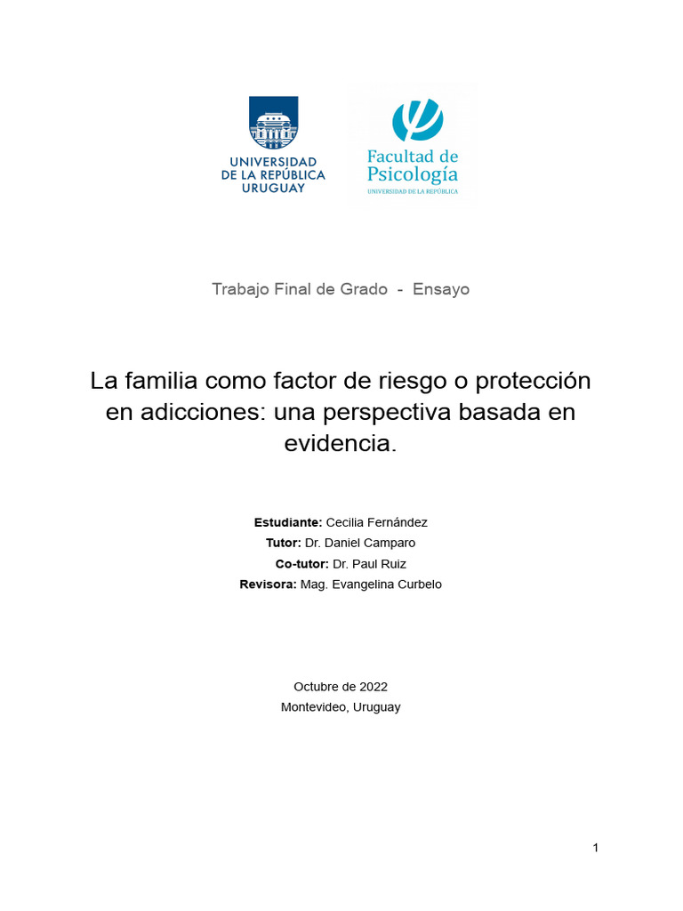 La Familia Como Factor de Riesgo o Protección | PDF | Comportamiento | La dependencia de sustancias