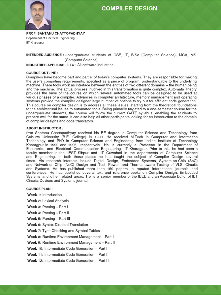 Compiler Design: Prof. Santanu Chattopadhyay | PDF | Compiler | Computer Science