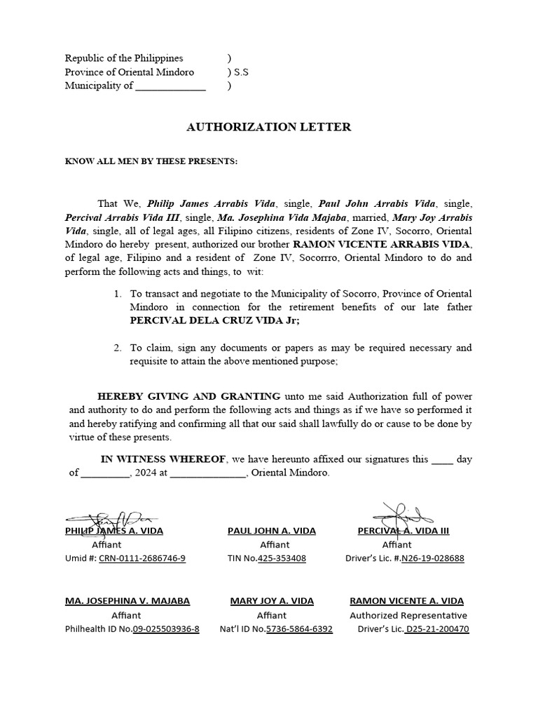 Authorization Letter | PDF | Civil Law (Common Law) | Legal Documents