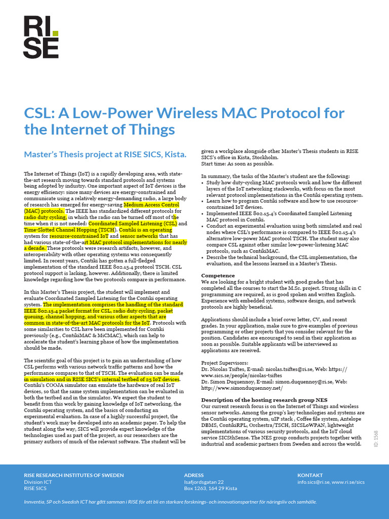 CSL: A Low-Power Wireless MAC Protocol For The Internet of Things | PDF | Internet Of Things ...