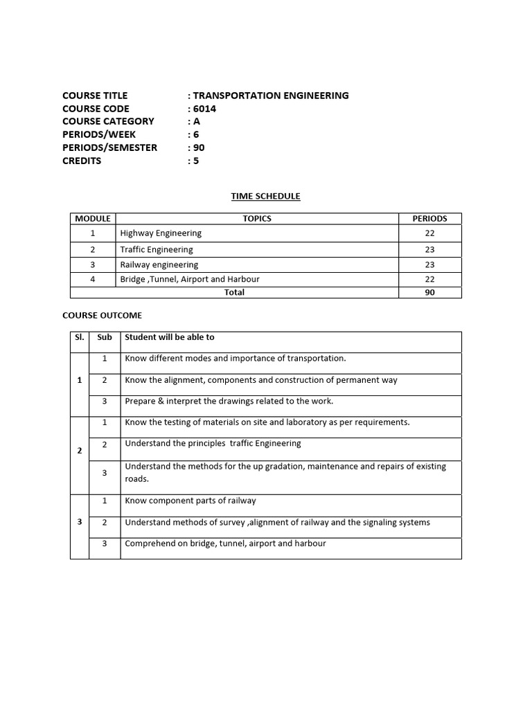 Course Title: Transportation Engineering Course Code: 6014 Course ...