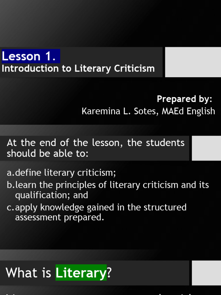 Lesson 1. Introduction To Literary Criticism | PDF | Novels | Literary ...