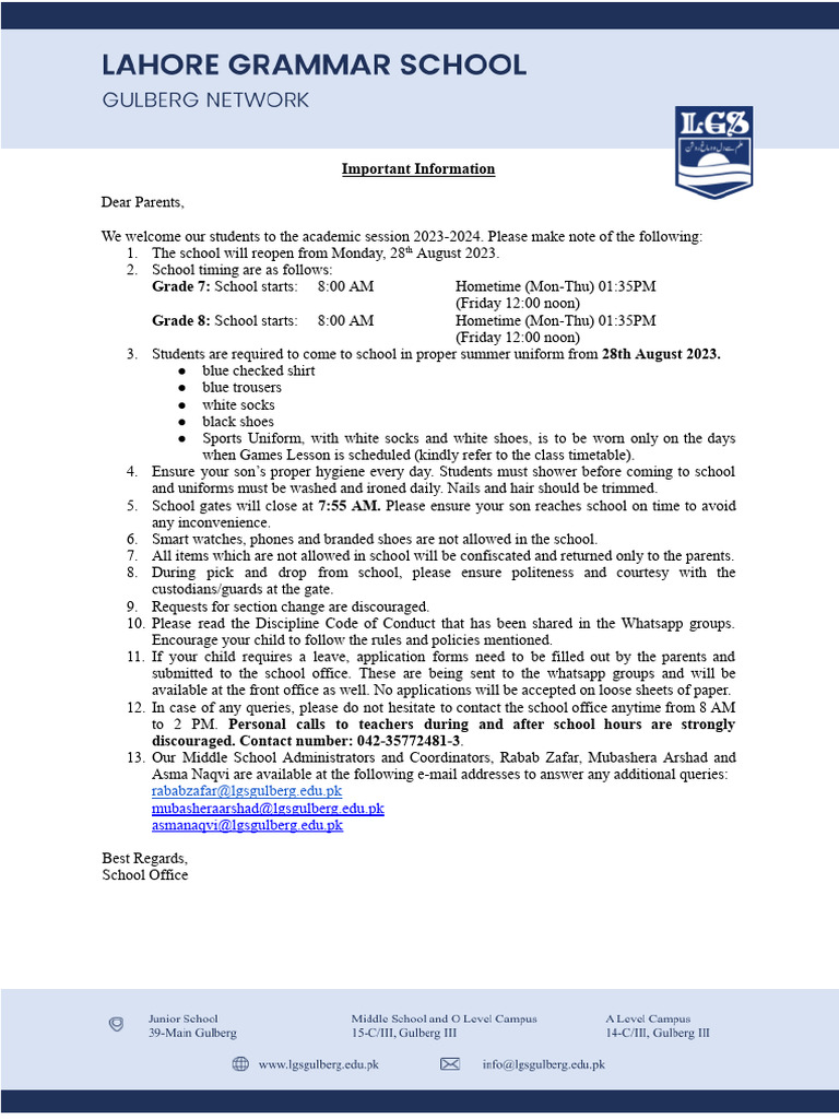 Important Information - 2023-24 | PDF | Uniforms | Dress Codes