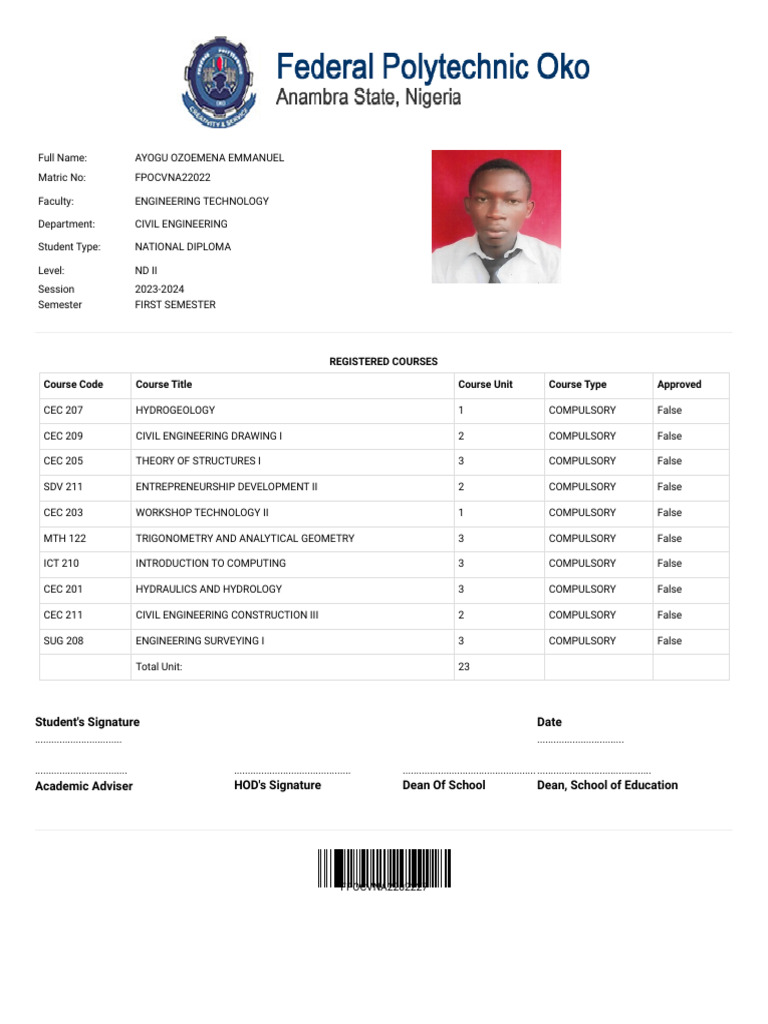 Emmanuel N2 Course Registration | PDF | Engineering | Civil Engineering