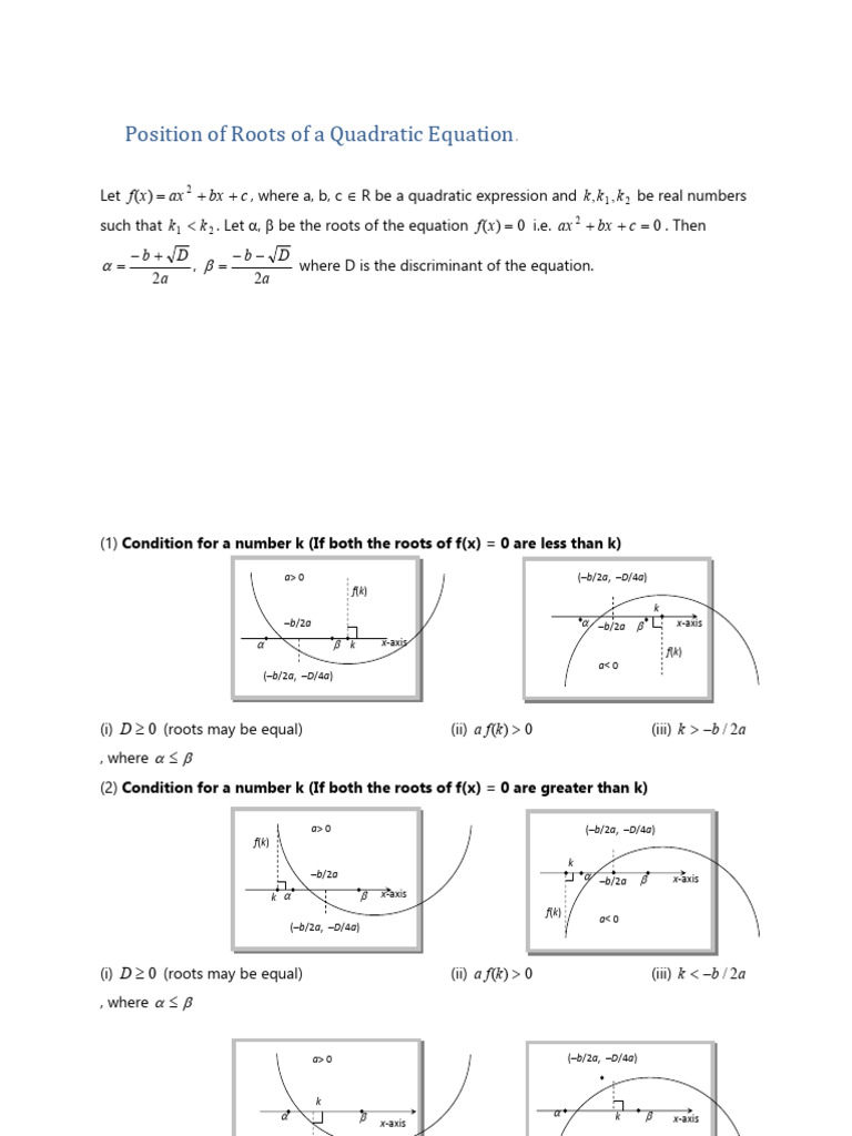 Conditions for Roots of Quadratic Equations | PDF | Quadratic Equation | Abstract Algebra