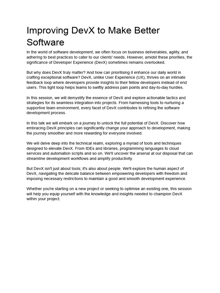 Improving DevX To Make Better Software - Tanay | PDF