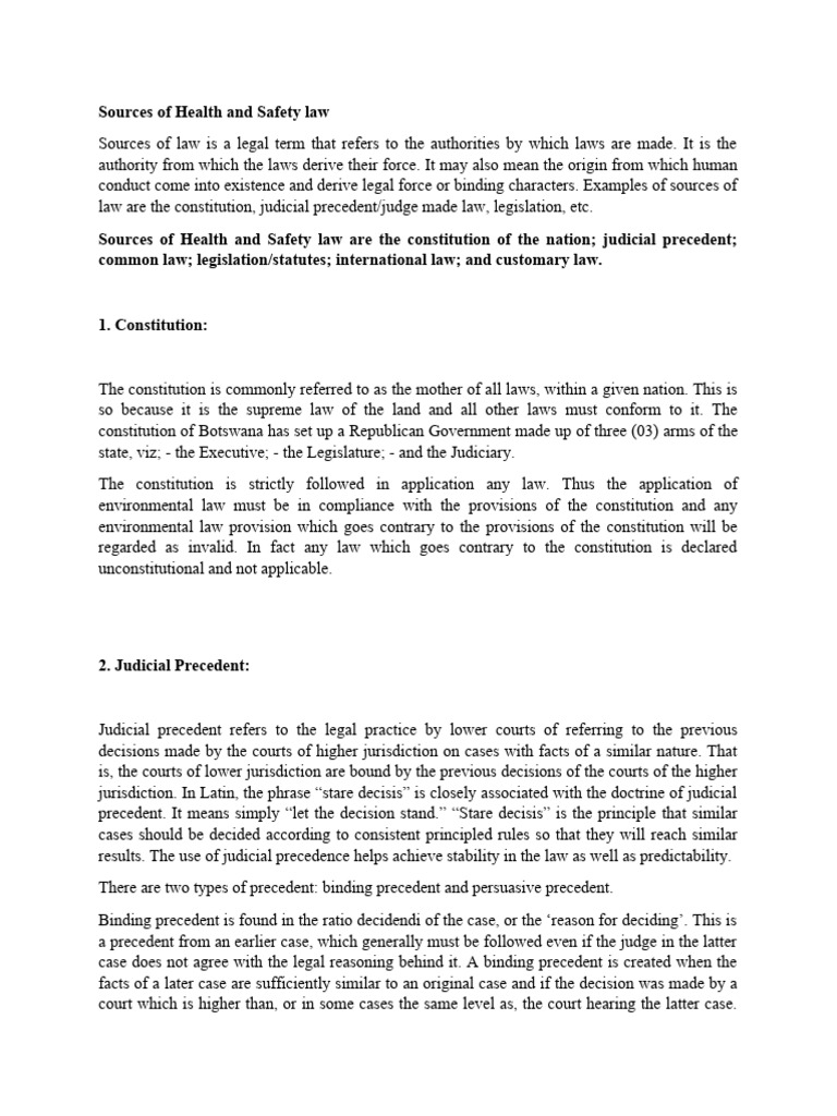 SOURCES OF OHS LAW | PDF | Precedent | Common Law