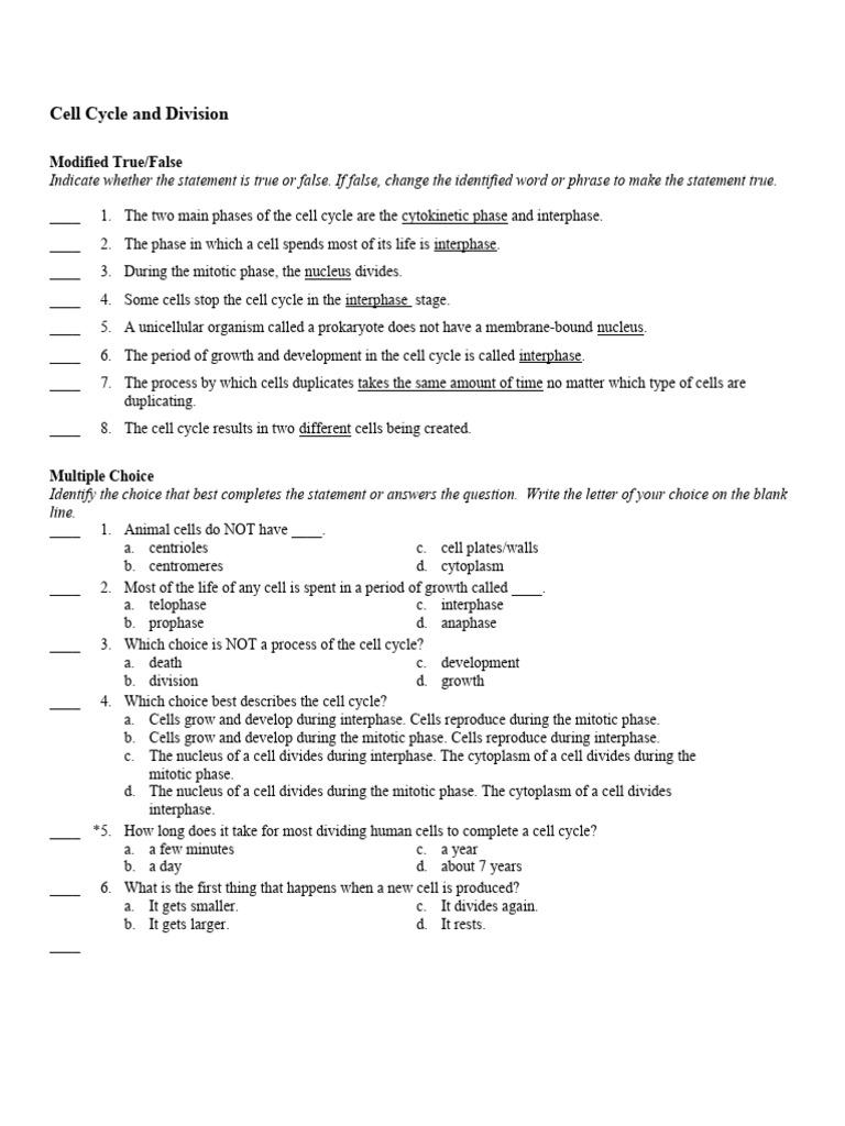 Test 3-1 Cell Cycle and Division Modified | PDF | Mitosis | Cell Cycle