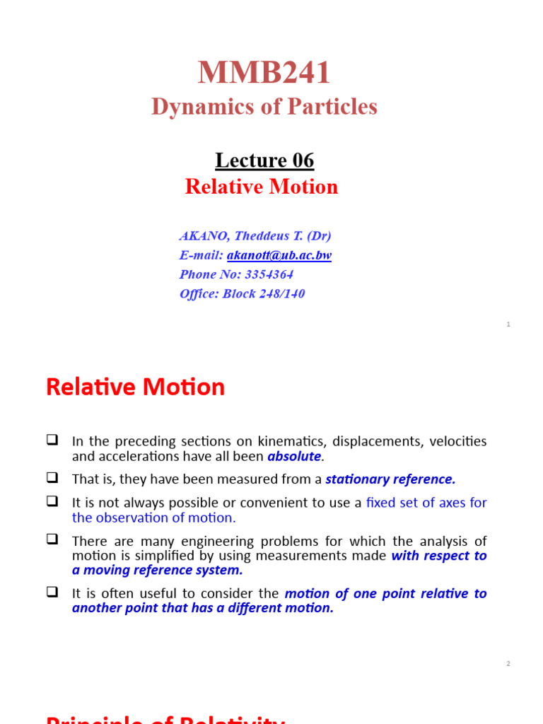 Lecture 6 - Constrained Motion and Relative Velocity | PDF | Kinematics | Euclidean Vector