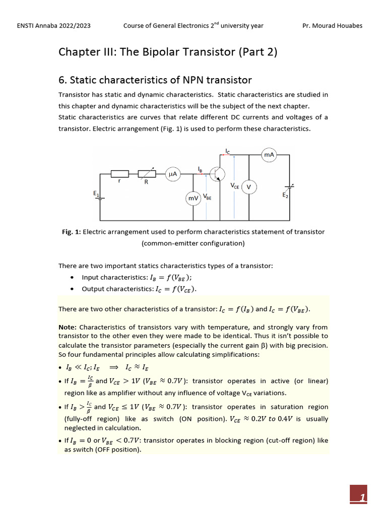 NPN Transistor Static Characteristics | PDF | Amplifier | Bipolar Junction Transistor