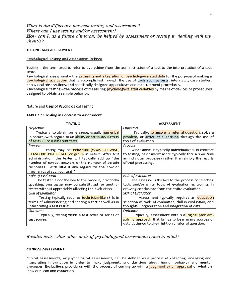 1 - Testing - Assessment | PDF | Educational Assessment | Psychology 1 - Testing - Assessment | PDF | Educational Assessment | Psychology