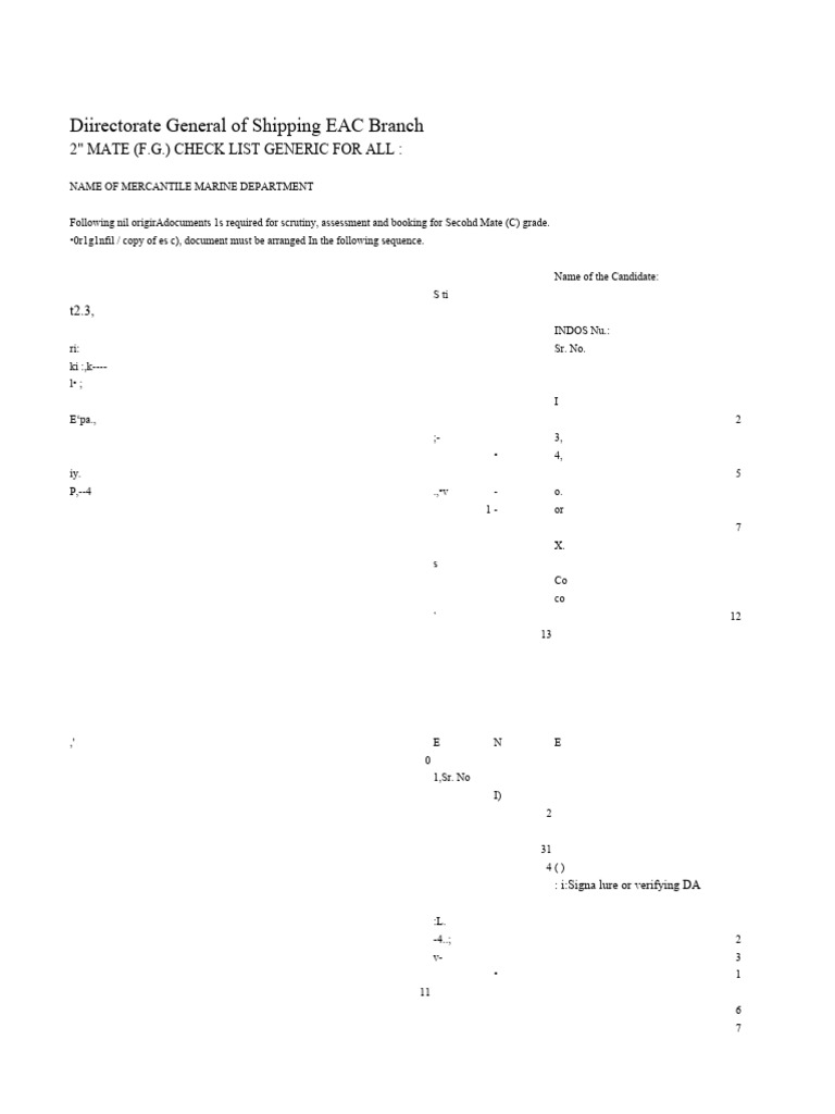 Second Mate (FG) Document Checklist | PDF | Water Transport | Shipping