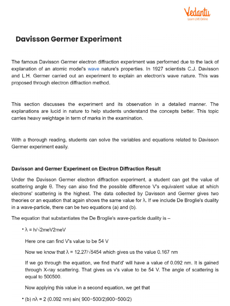 Davisson Germer Experiment | PDF