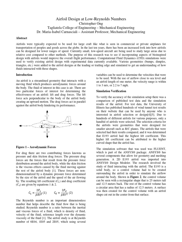 Christopher Ong Paper | PDF | Lift (Force) | Drag (Physics)
