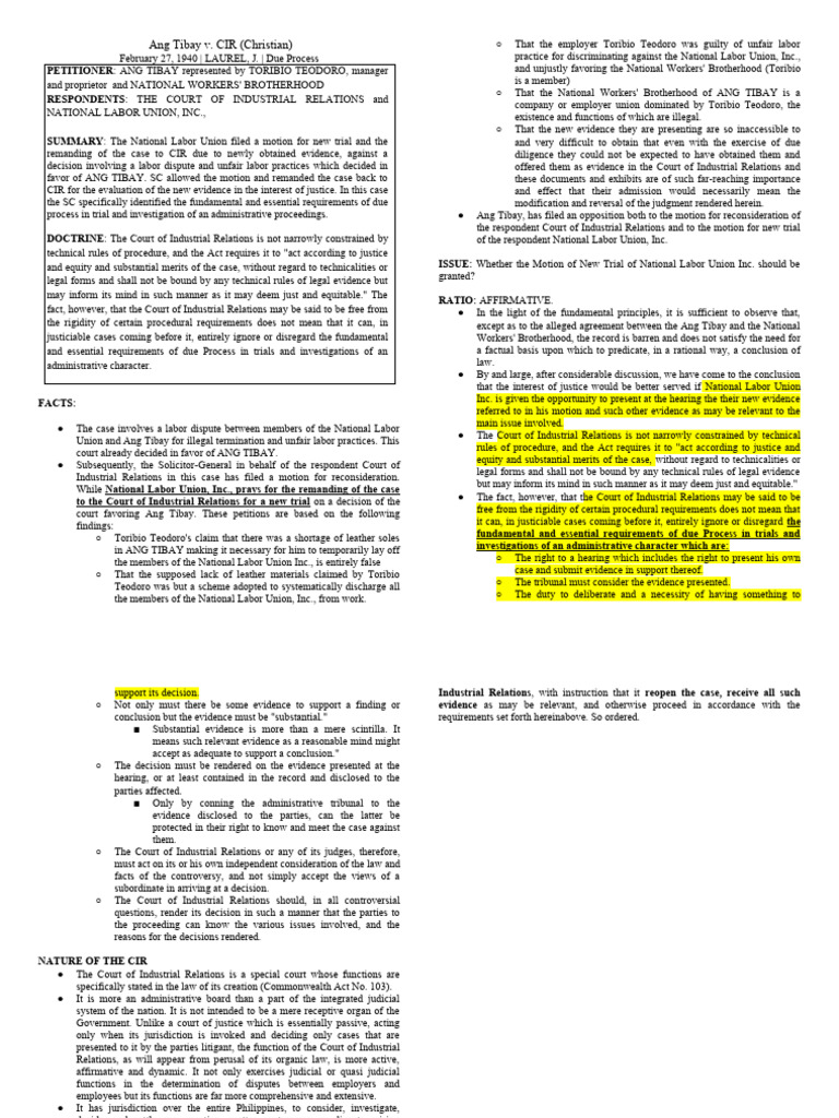 Ang Tibay v. CIR | PDF | Trials | Equity (Law)