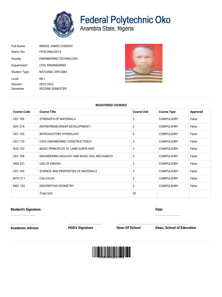 Federal Polytechnic Oko - Dashbord | PDF | Physical Sciences | Civil ...