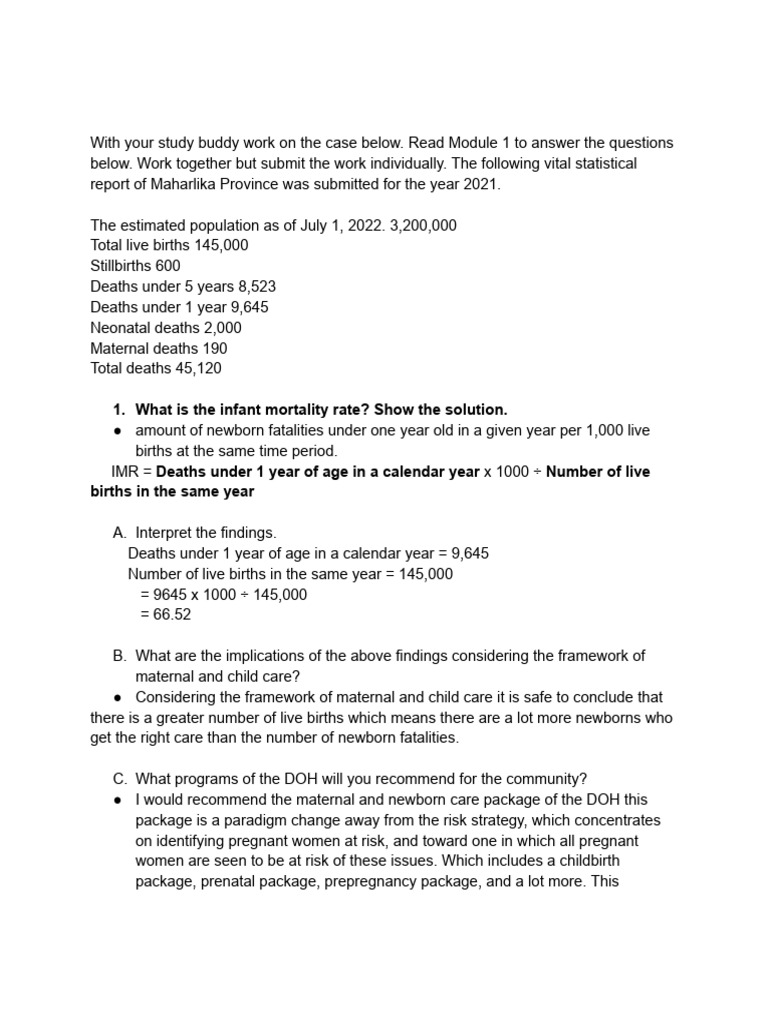 Module 1 Assignment - NCM - 107 - Lacson - Berlon | PDF | Infant Mortality | Maternal Death