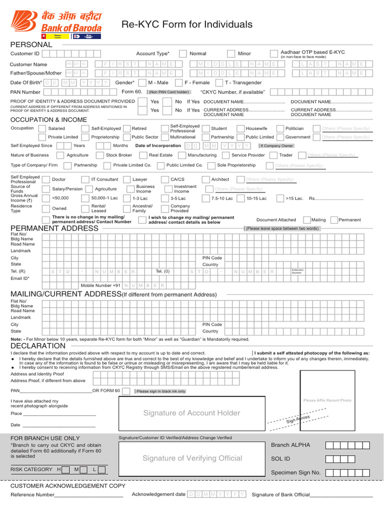 REKYC Form Individual BOB | PDF | Self Employment | Small Business ...