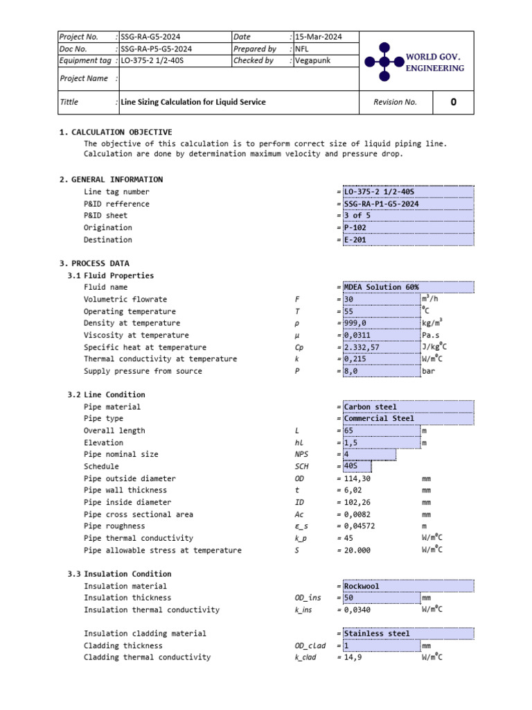Liquid Piping Line Sizing Calculation | PDF | Pipe (Fluid Conveyance ...