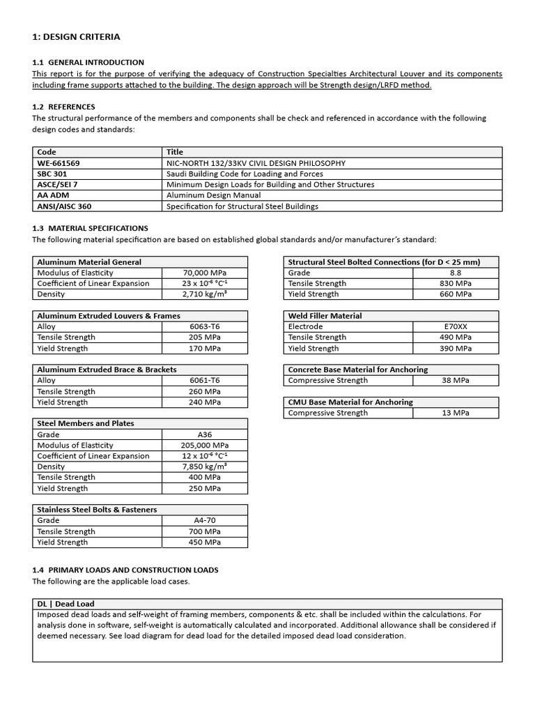 1.0 Design Criteria | PDF | Structural Engineering | Engineering