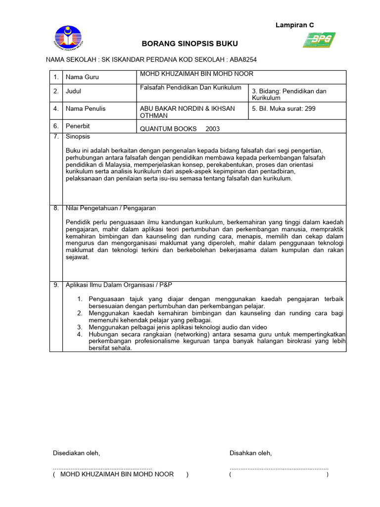 Borang Sinopsis Buku Setari 2024 | PDF | Karier & Perkembangan | Pengembangan Diri
