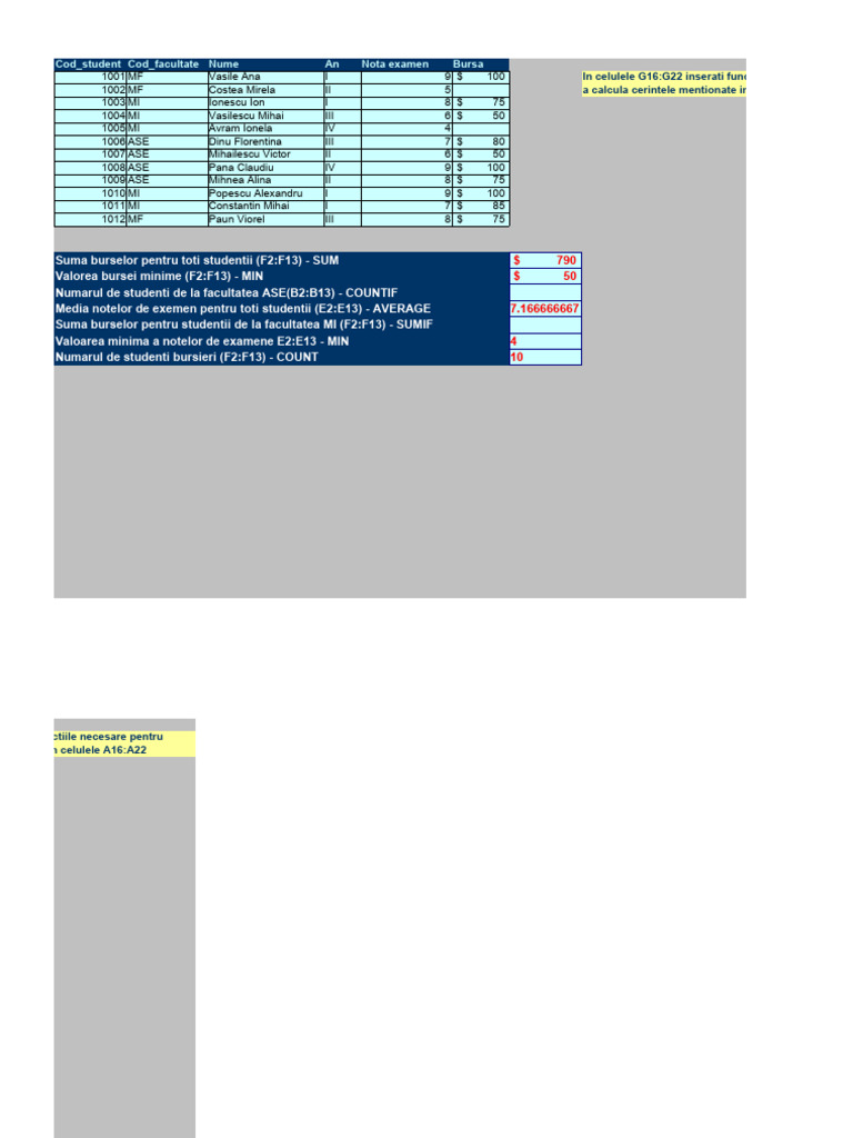 Fisa de Lucru7 - Excel - Functii | PDF