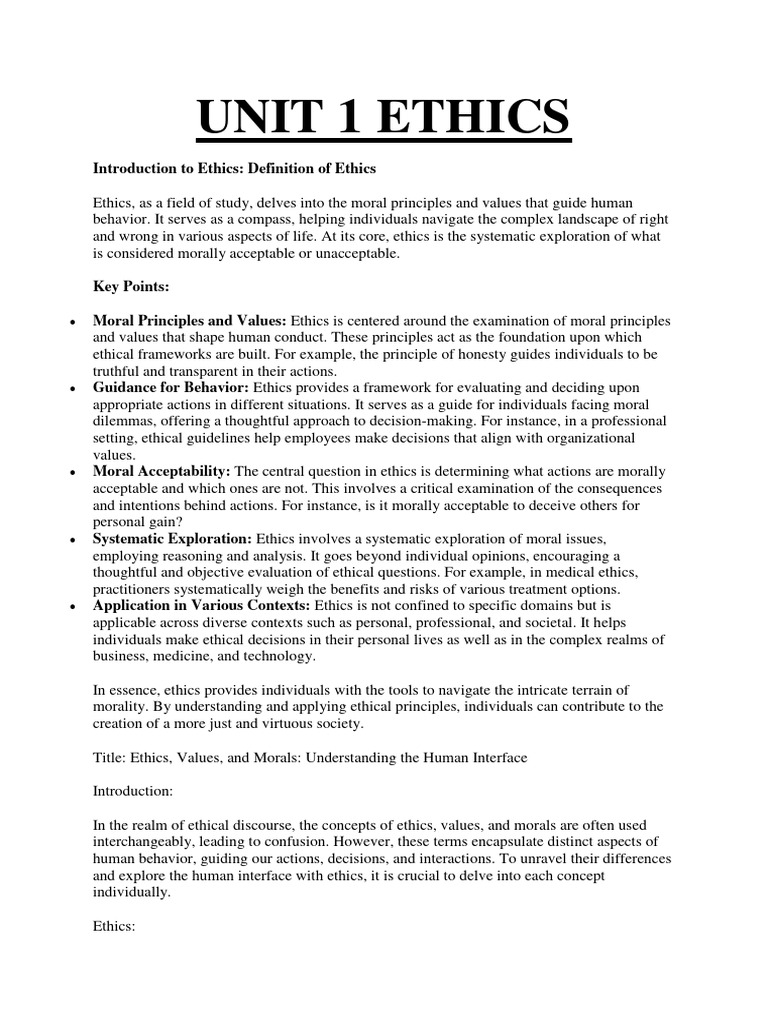 Unit 1 Ethics | PDF | Morality | Behaviorism
