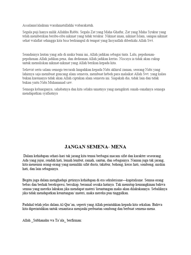 Kultum Jangan Semena Mena | PDF